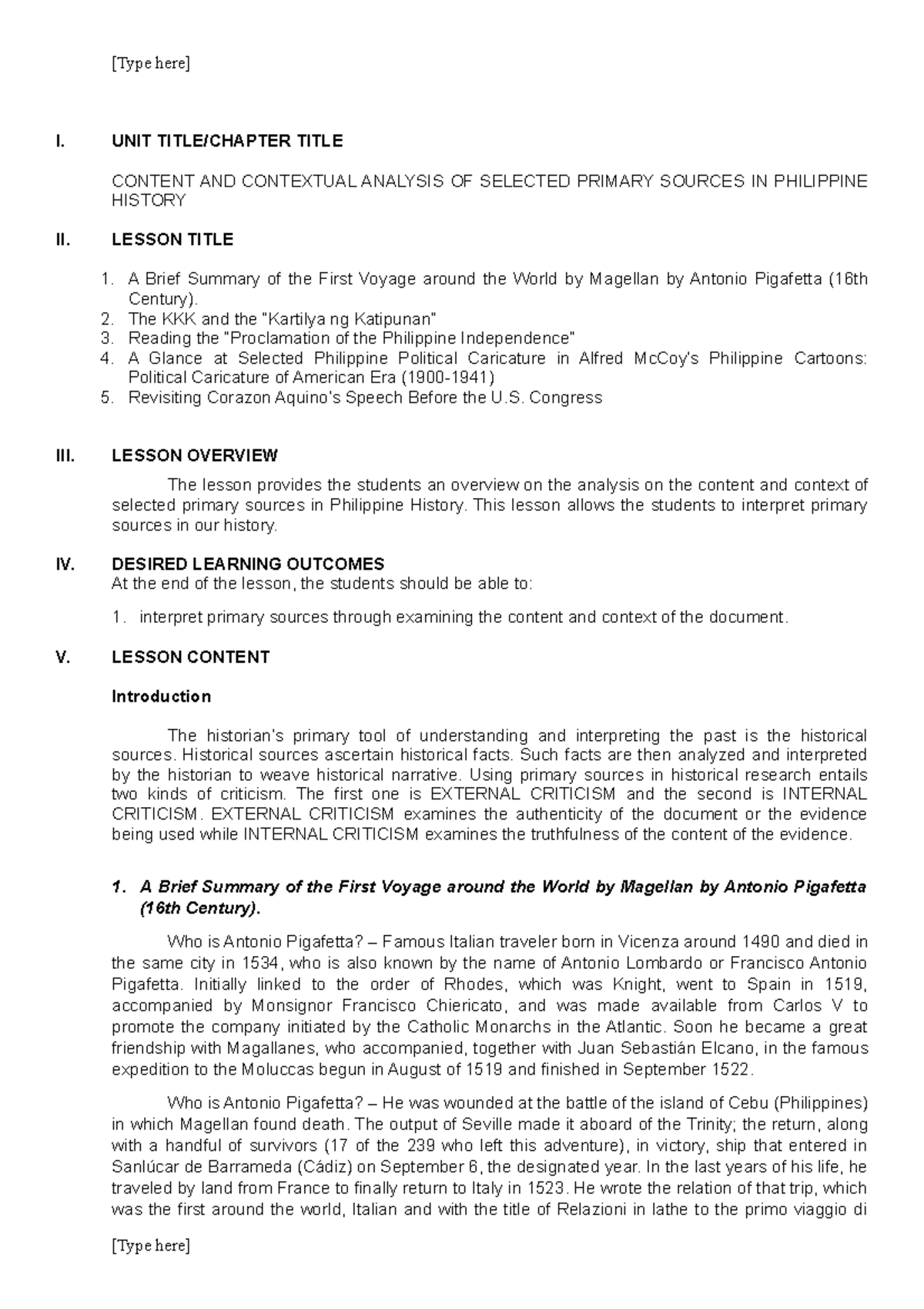 Module 2 RPH 3 - Reading in Philippine History Lecture Notes - I. UNIT ...