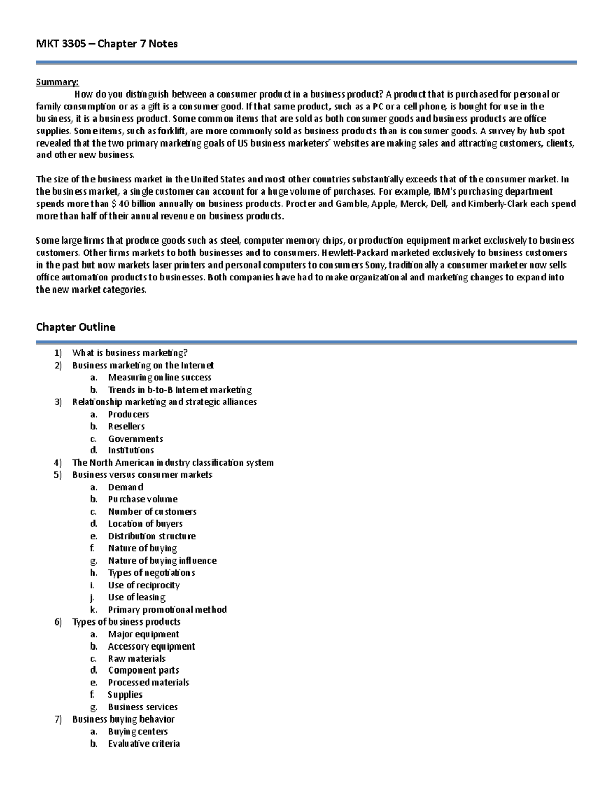 Chapter 7 Notes - MKT 3305 - MKT 3305 – Chapter 7 Notes Summary: How do ...