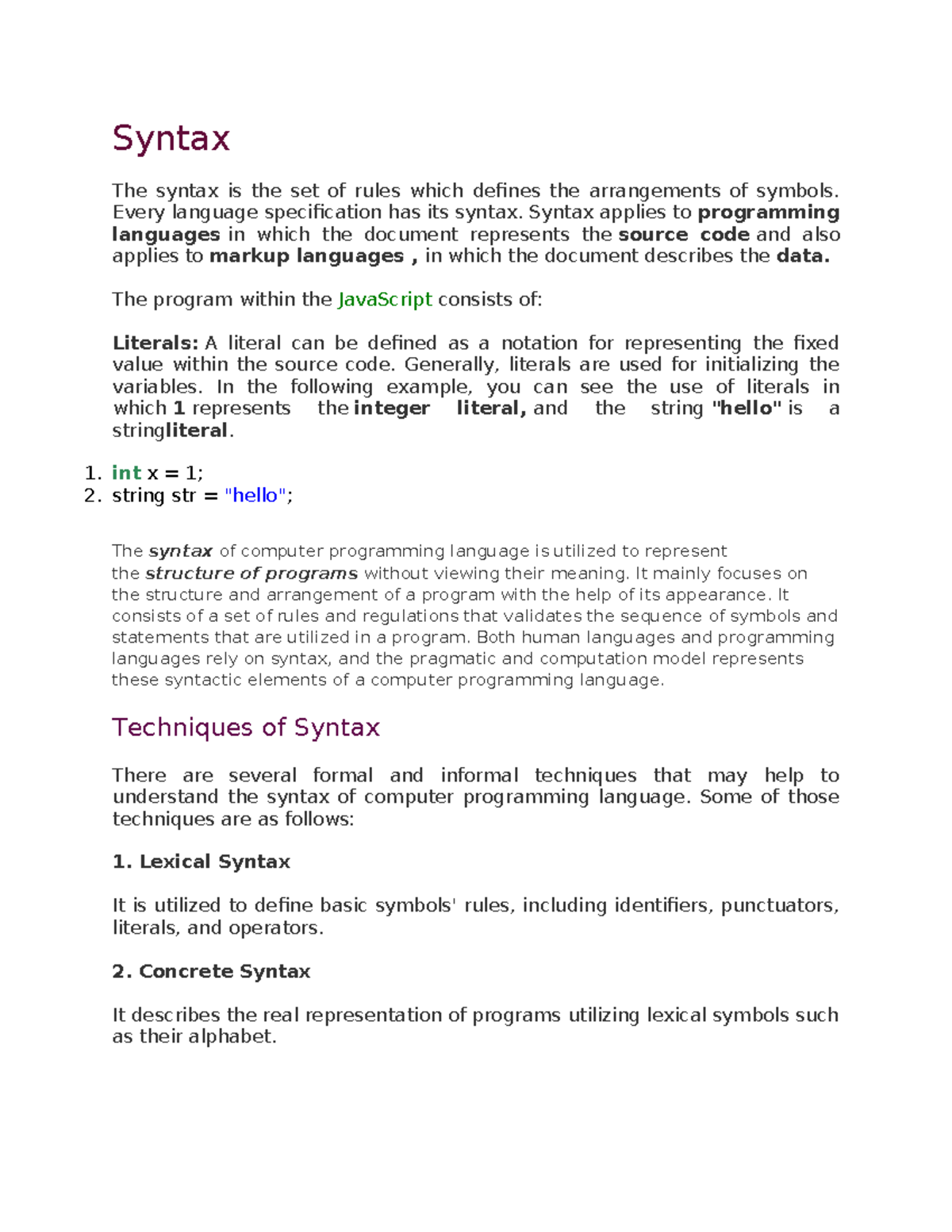PPL Notes Unit 1 - mbbb - Syntax The syntax is the set of rules which ...