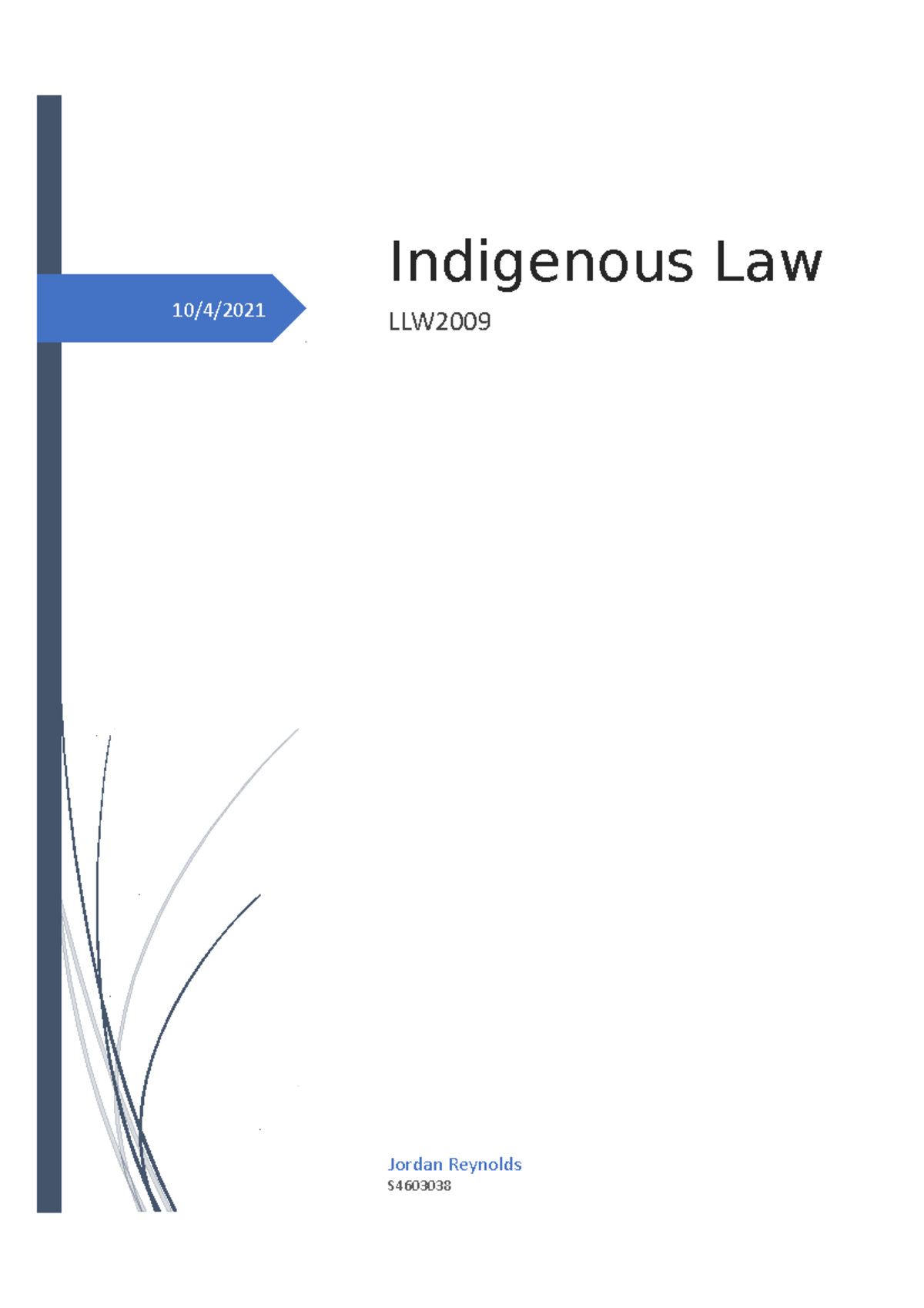 Aboriginal Law Notes - 10/4/ Jordan Reynolds S Indigenous Law LLW Table ...