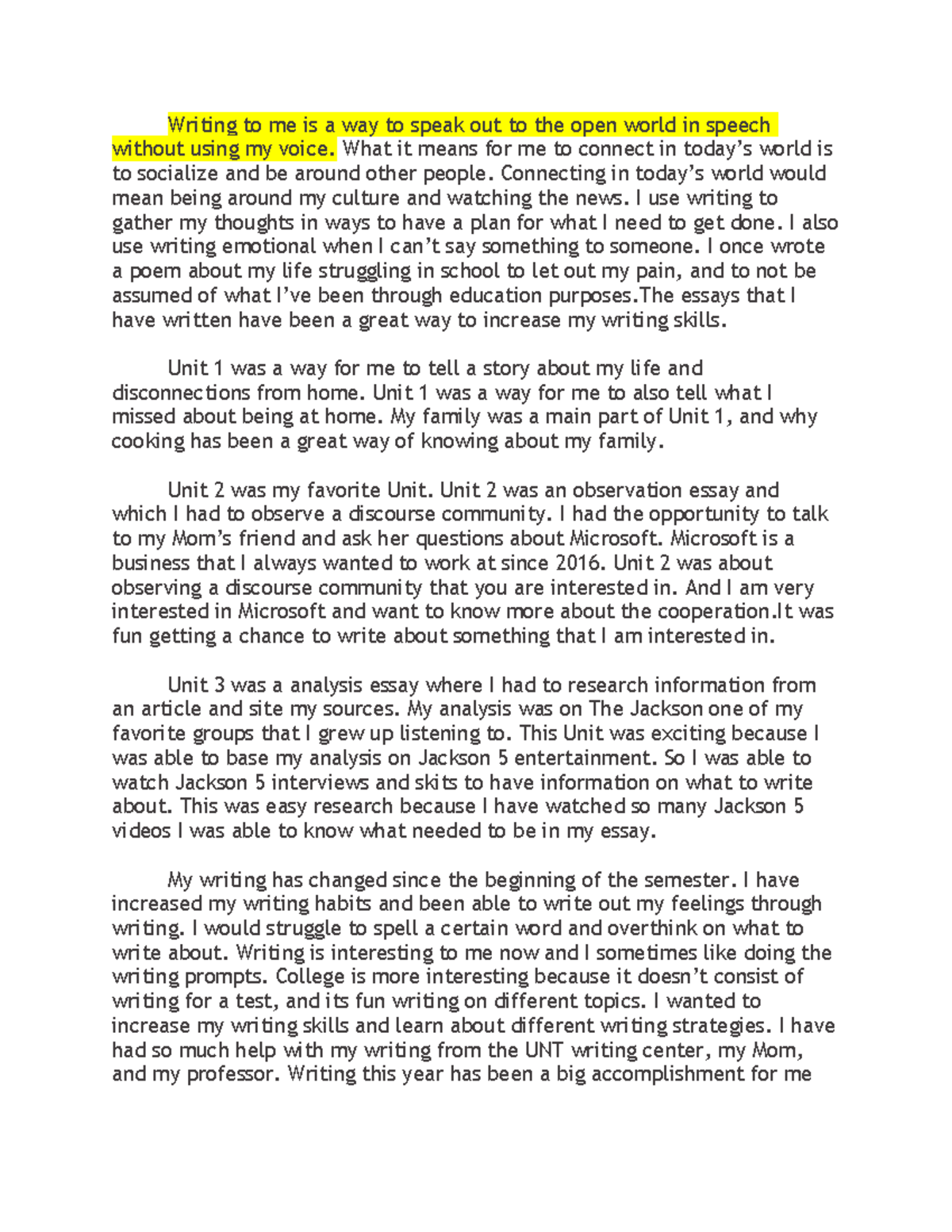 Unit 4 - This was an essay that I wrote about talking about all the ...
