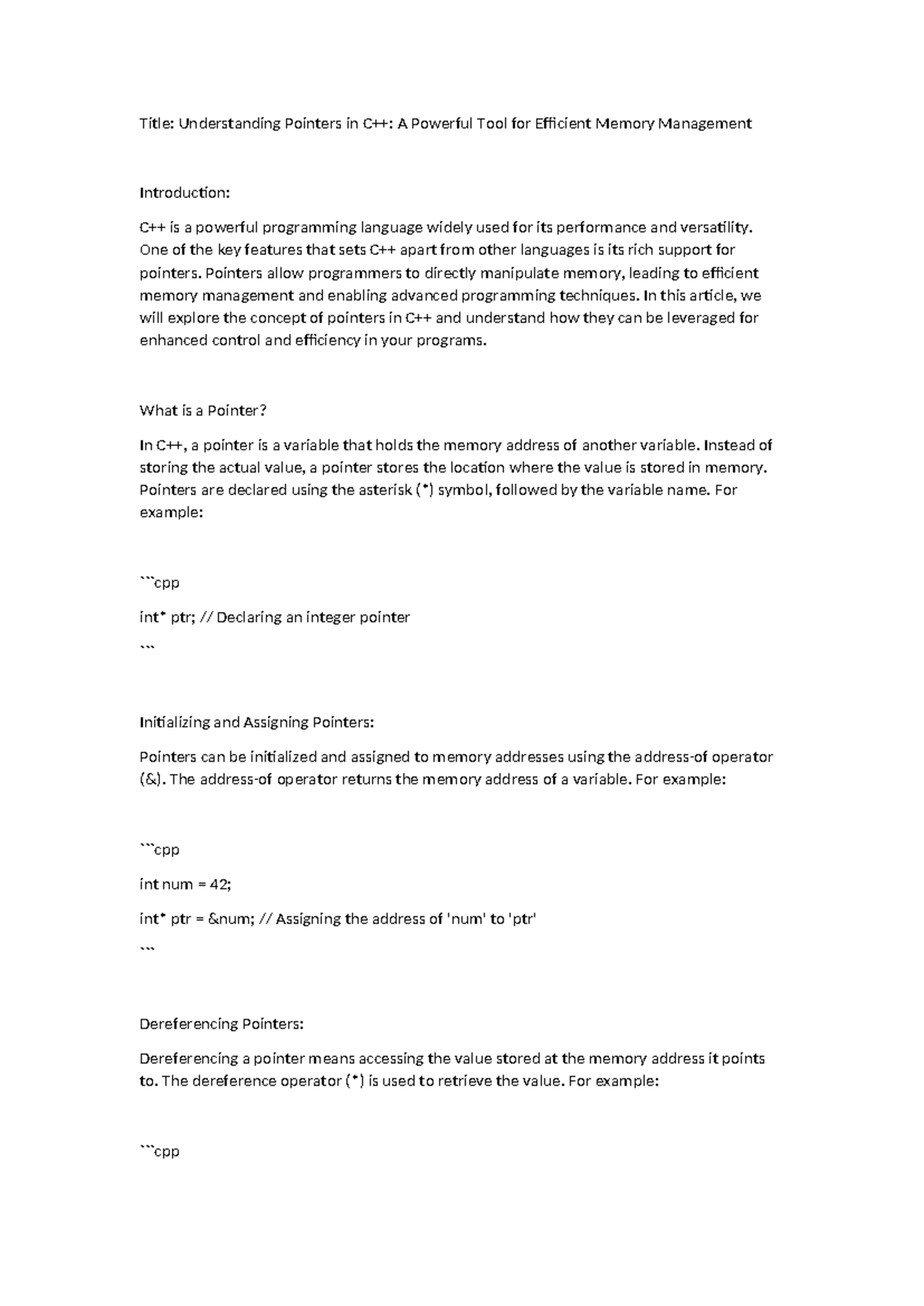 Lab20 CS2310 - Title: Understanding Pointers in C++: A Powerful Tool ...
