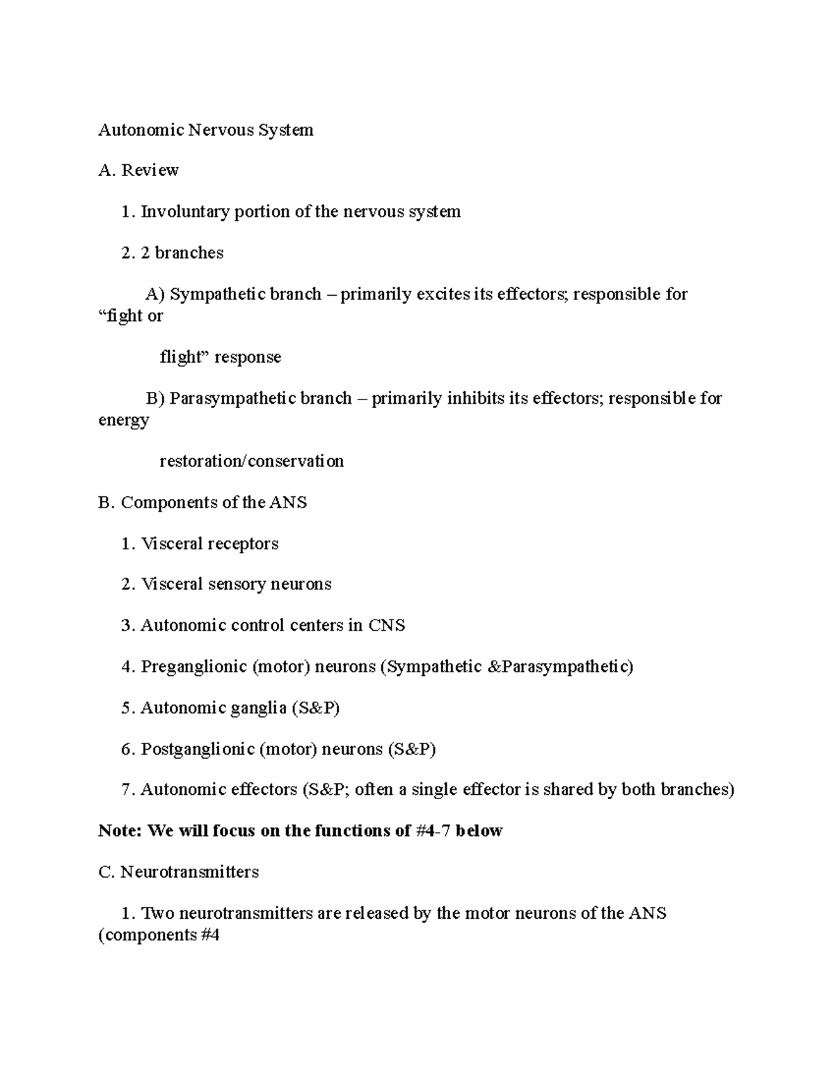Autonomic Nervous System - Review Involuntary portion of the nervous ...