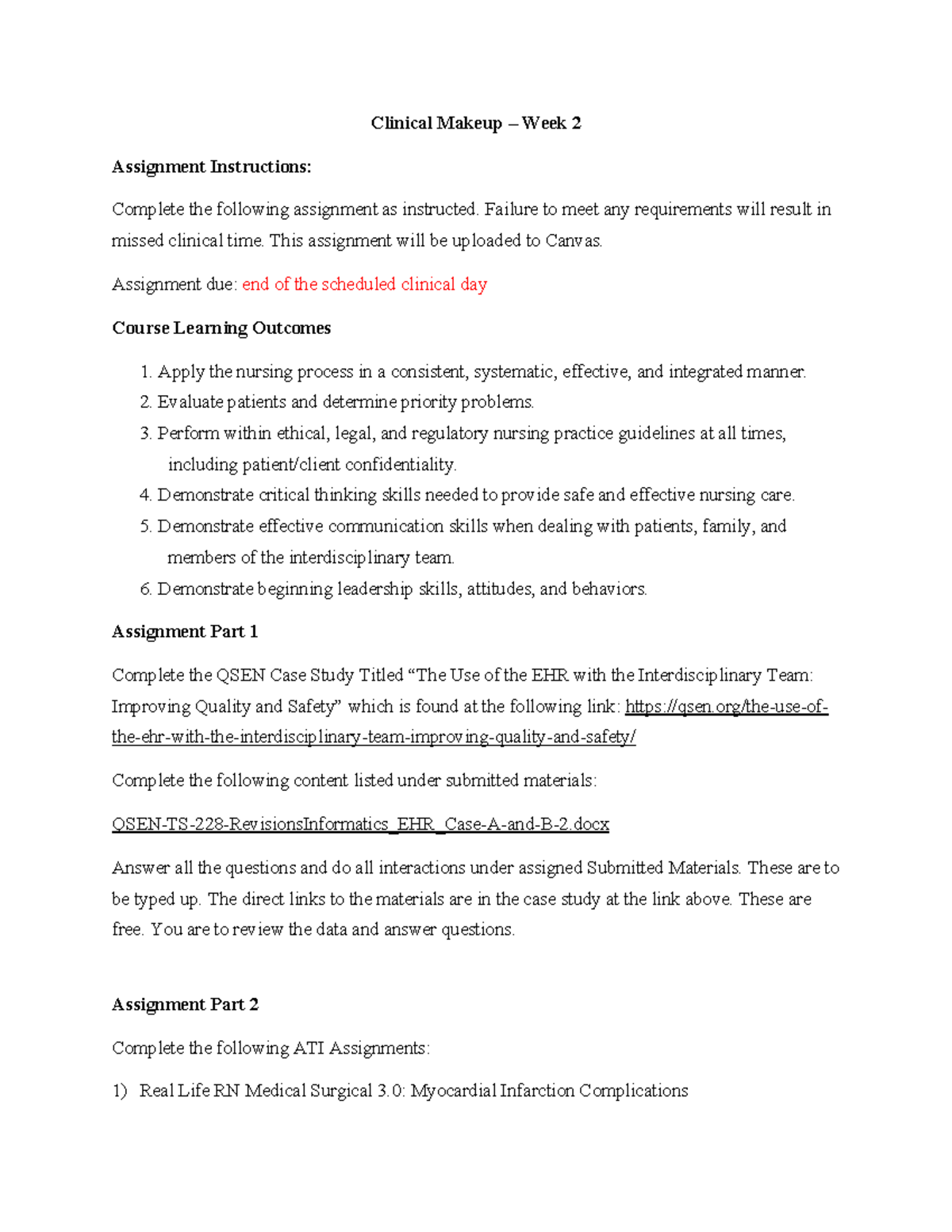 Clinical Makeup - 2nd Absence - Clinical Makeup – Week 2 Assignment ...