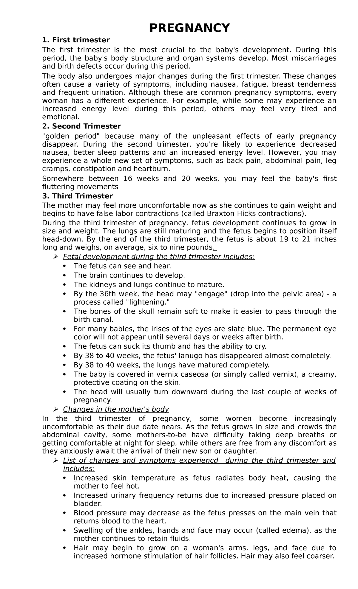 Pregnancy print - Lecture notes lecturenotes 2 - PREGNANCY First ...