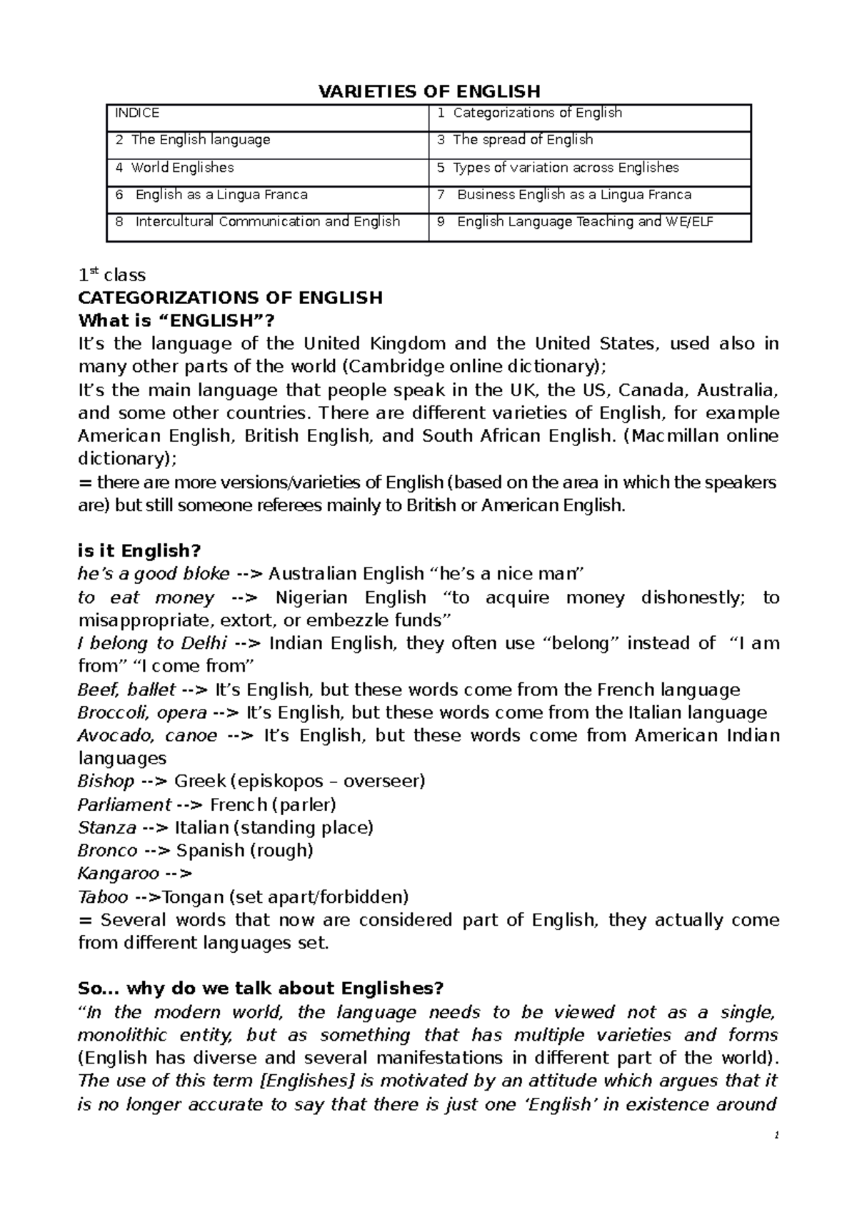 Varieties OF English - Appunti presi a lezione, integrati con materiale ...