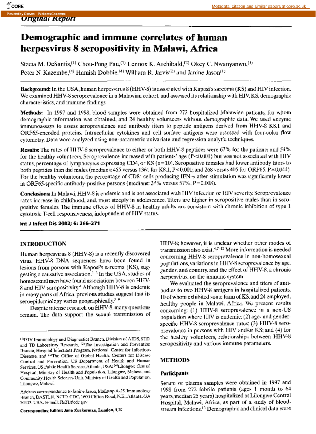 Demographic and immune correlates of hum - Original Report Demographic ...