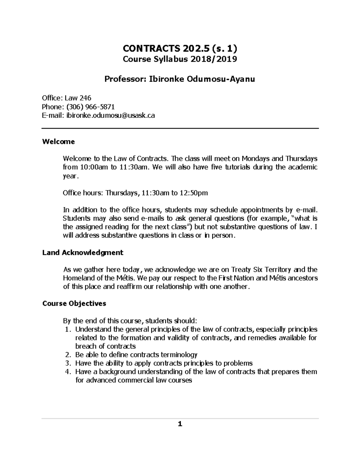 Contracts Syllabus 2018-2019 - CONTRACTS 202 (s. 1) Course Syllabus ...