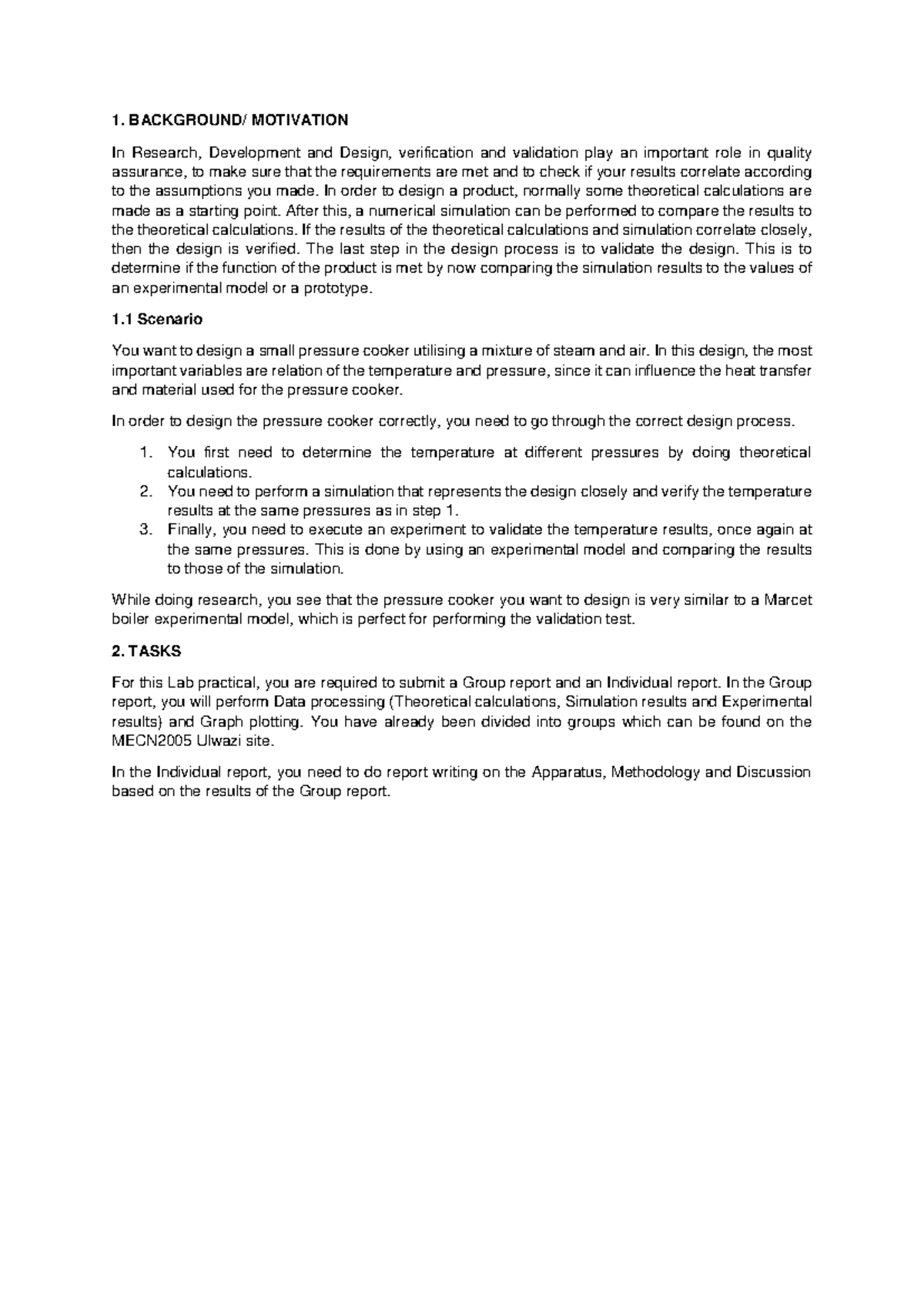 Pre lab briefing - Engineer lab on thermodynamic processes during ...