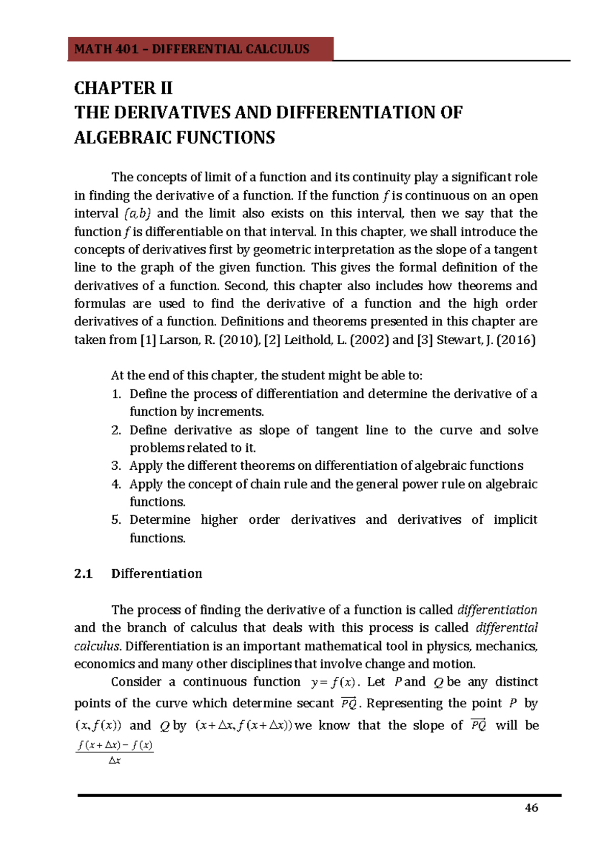 2 Derivatives of Algebraic Functions - CHAPTER II THE DERIVATIVES AND ...