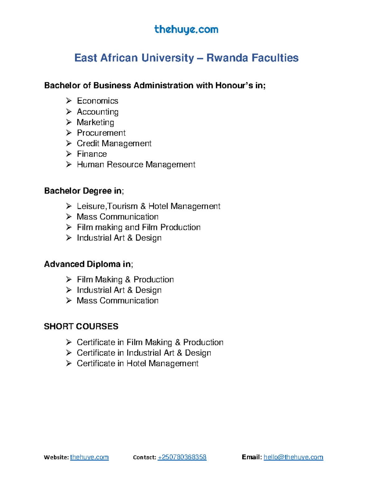 East African University - Rwanda (EAUR) Faculties - thehuye Website ...