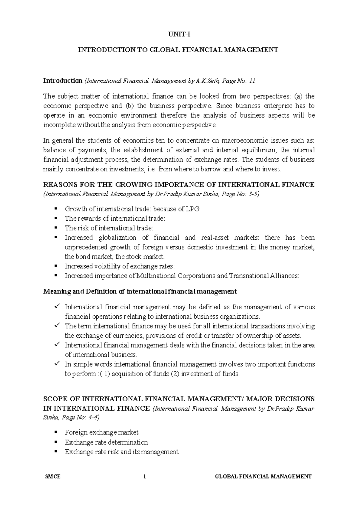 GFM UNIT-1 - unit-1 - UNIT-I INTRODUCTION TO GLOBAL FINANCIAL MANAGEMENT Introduction ...