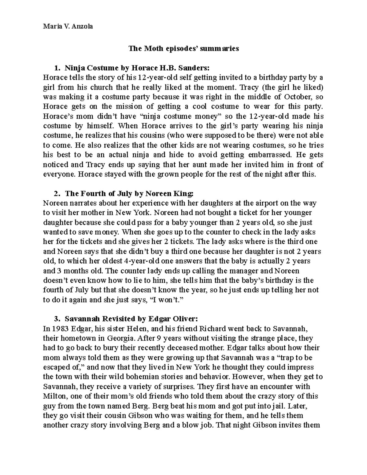 The Moth episodes' Summaries - Maria V. Anzola The Moth episodes ...