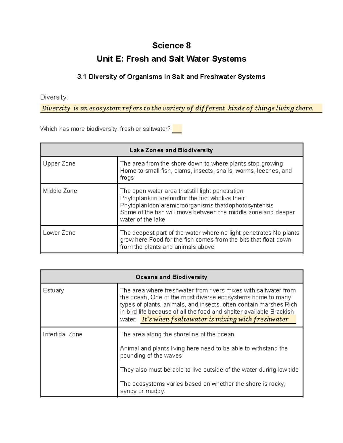 Ephraim Richard - SCI8 Unit E Notebook Section 3 - Science 8 Unit E ...