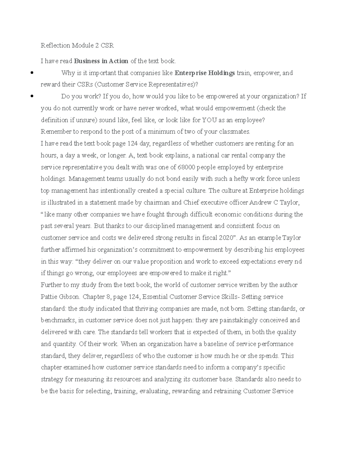 Module 2 Reflection Customer service representative - Reflection Module ...
