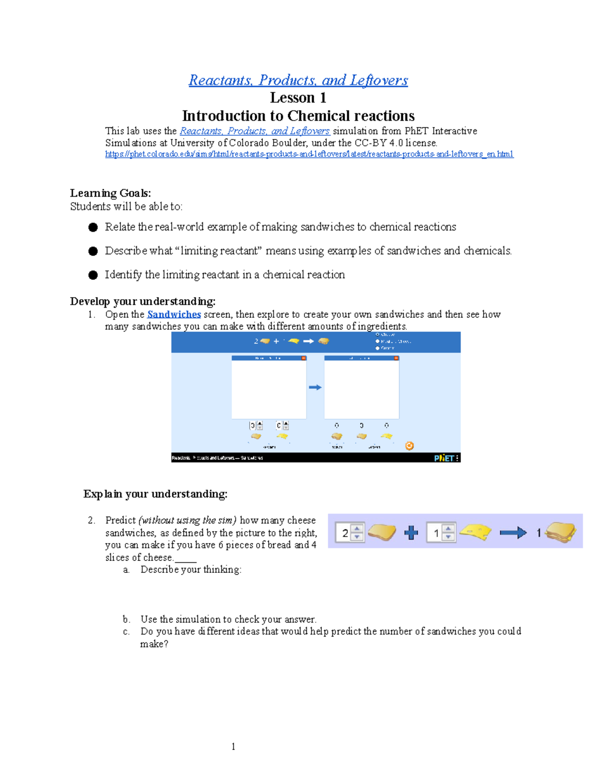 Chemical reactions intro - Reactants, Products, and Leftovers Lesson 1 ...
