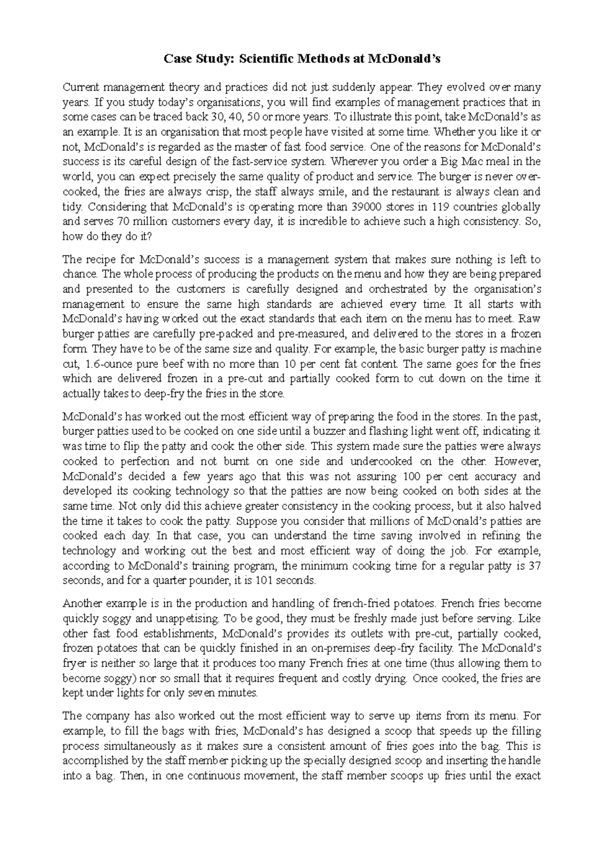 Mc Donalds case study - Case Study: Scientific Methods at McDonald’s ...