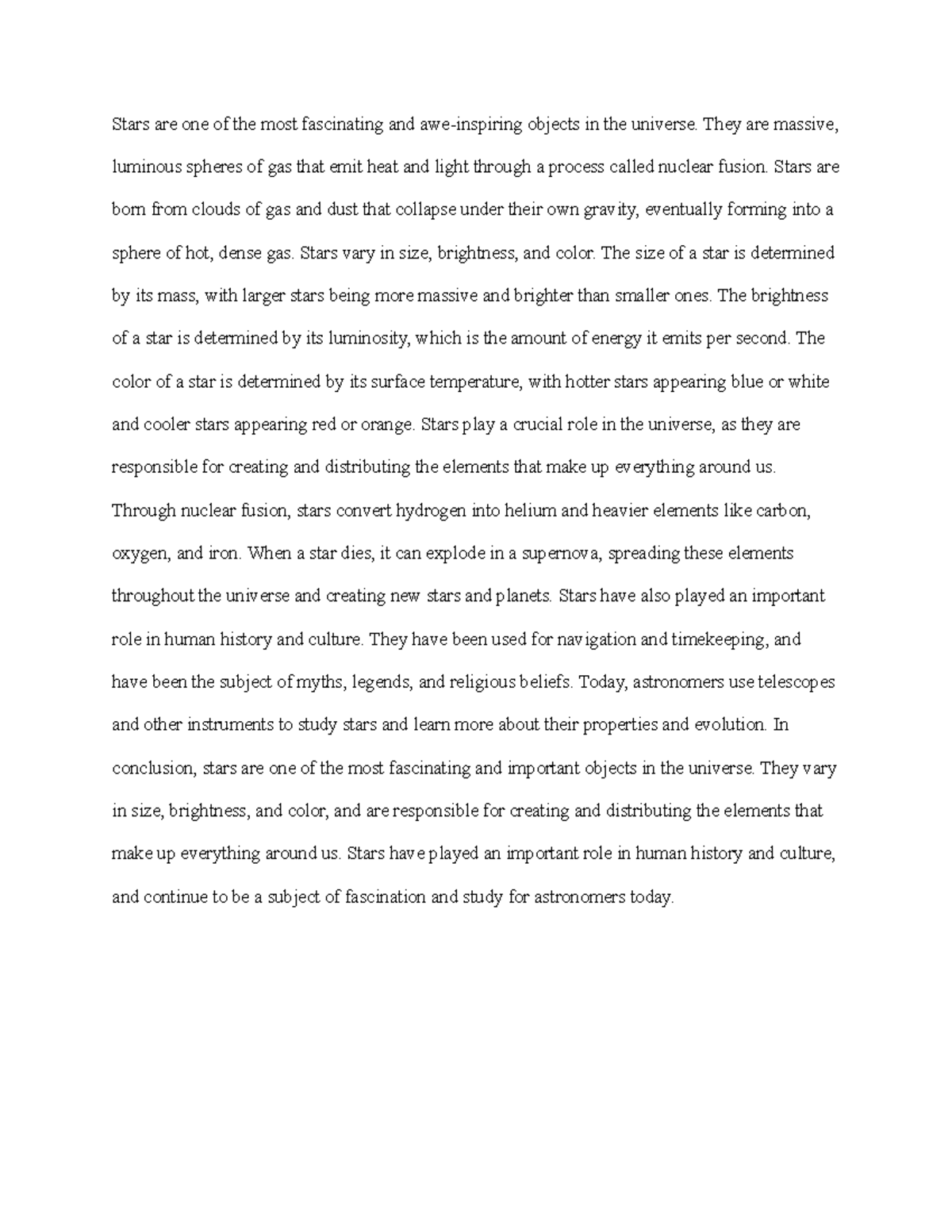 Star - this is an essay on how stars are used for most of our ...