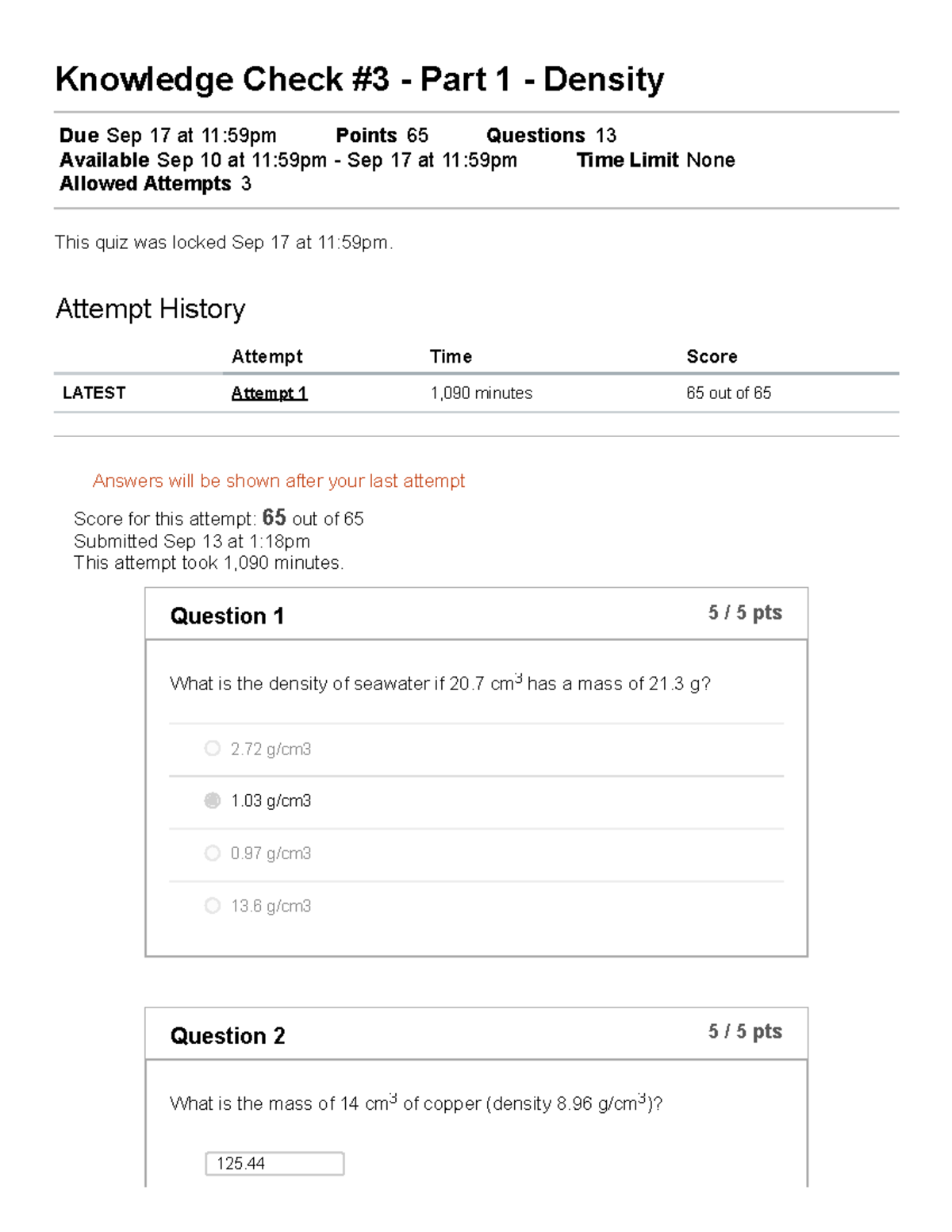 2 - technical physic 101 - Knowledge Check #3 - Part 1 - Density Due ...