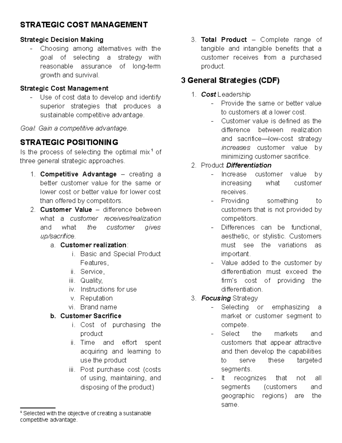 Strategic Decision Making - Strategic Cost Management - Use of cost ...