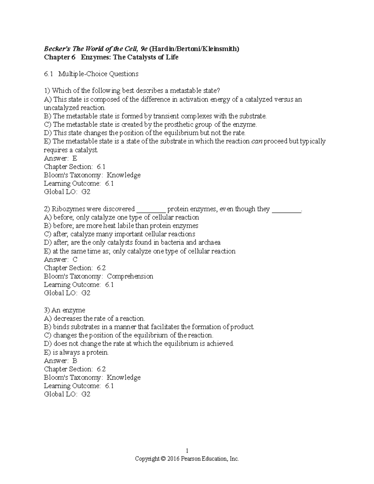 06 Test Bank - Test Bank - Becker's The World of the Cell, 9e (Hardin ...