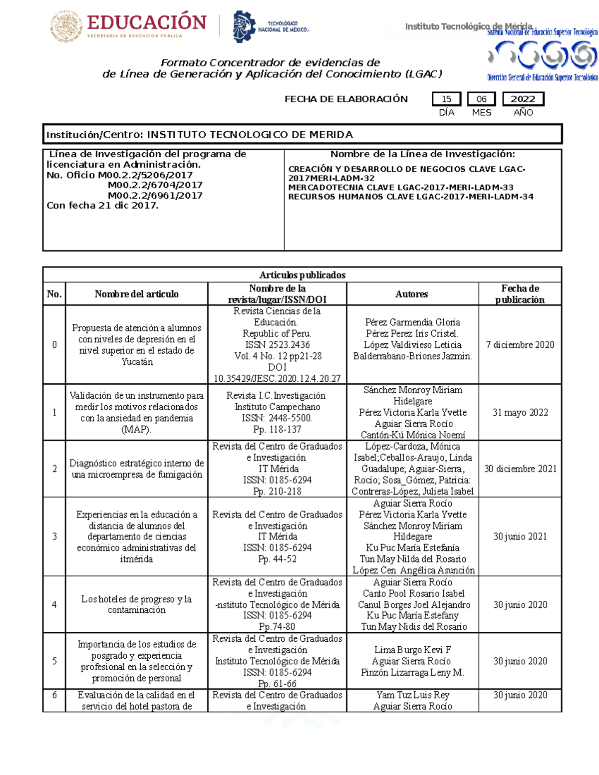 3.- Reporte DE Produccion Académica DE Lineas DE Investigacion ...