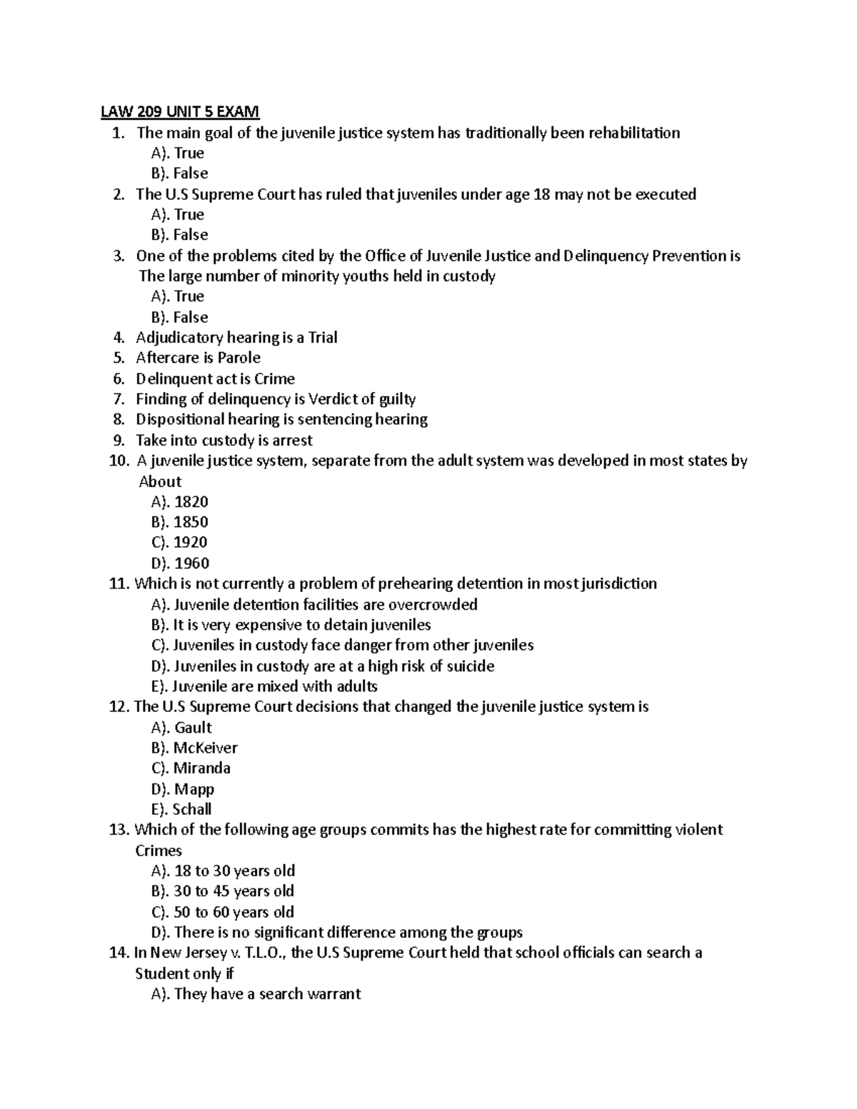 LAW 209 UNIT 5 EXAM - Questions that could possibly be on the exam ...
