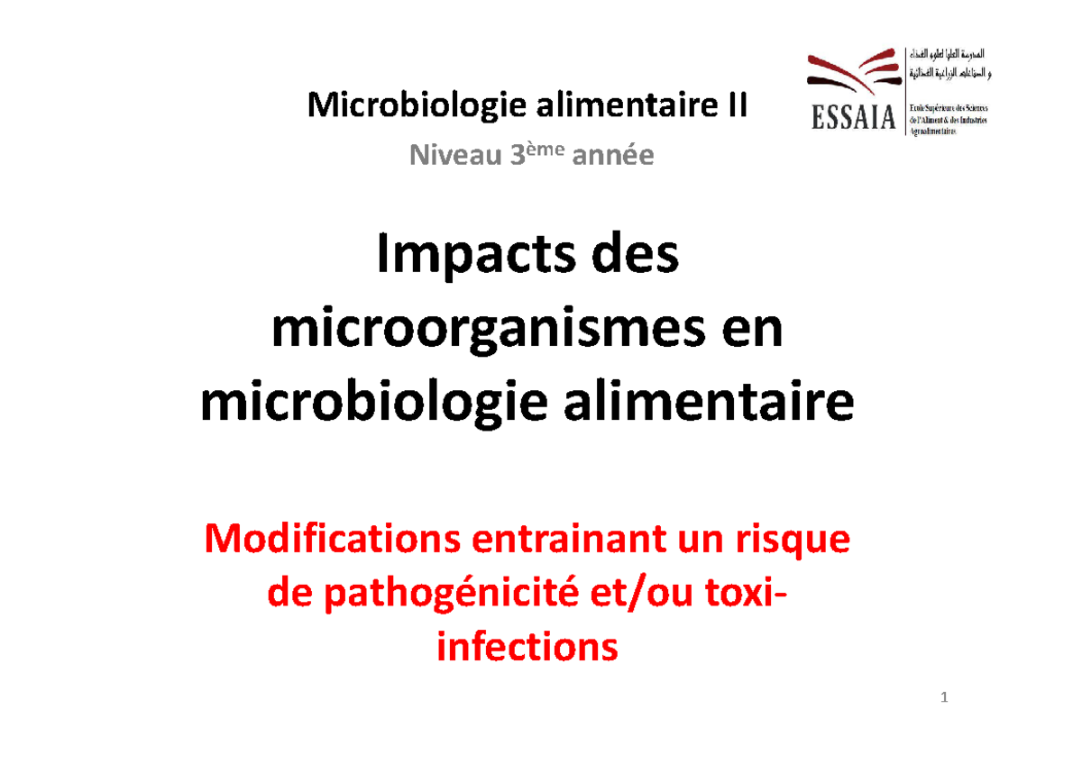 Modifications entrainant un rique de patogénicité - Microbiologie ...