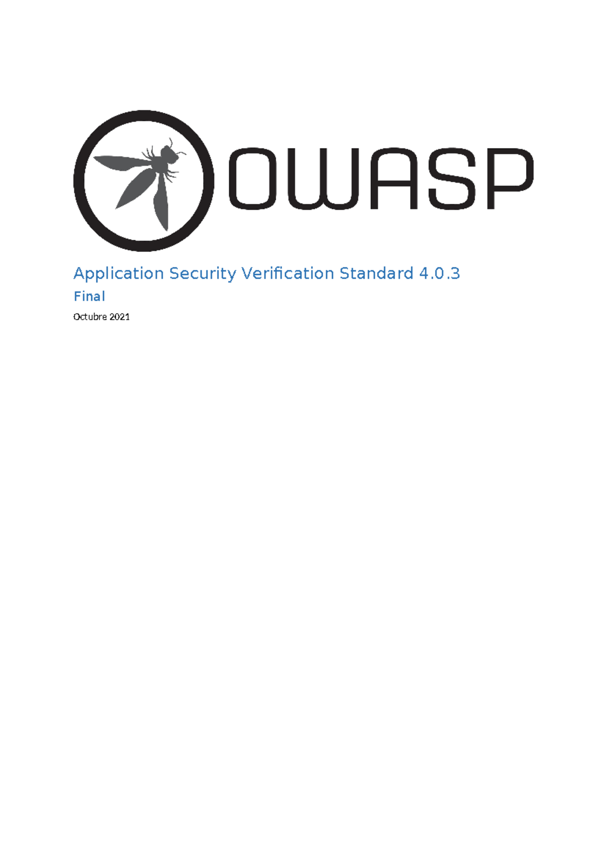 Owasp Application Security Verification Standard 4 - Final Octubre 2021 Table of Contents - Studocu