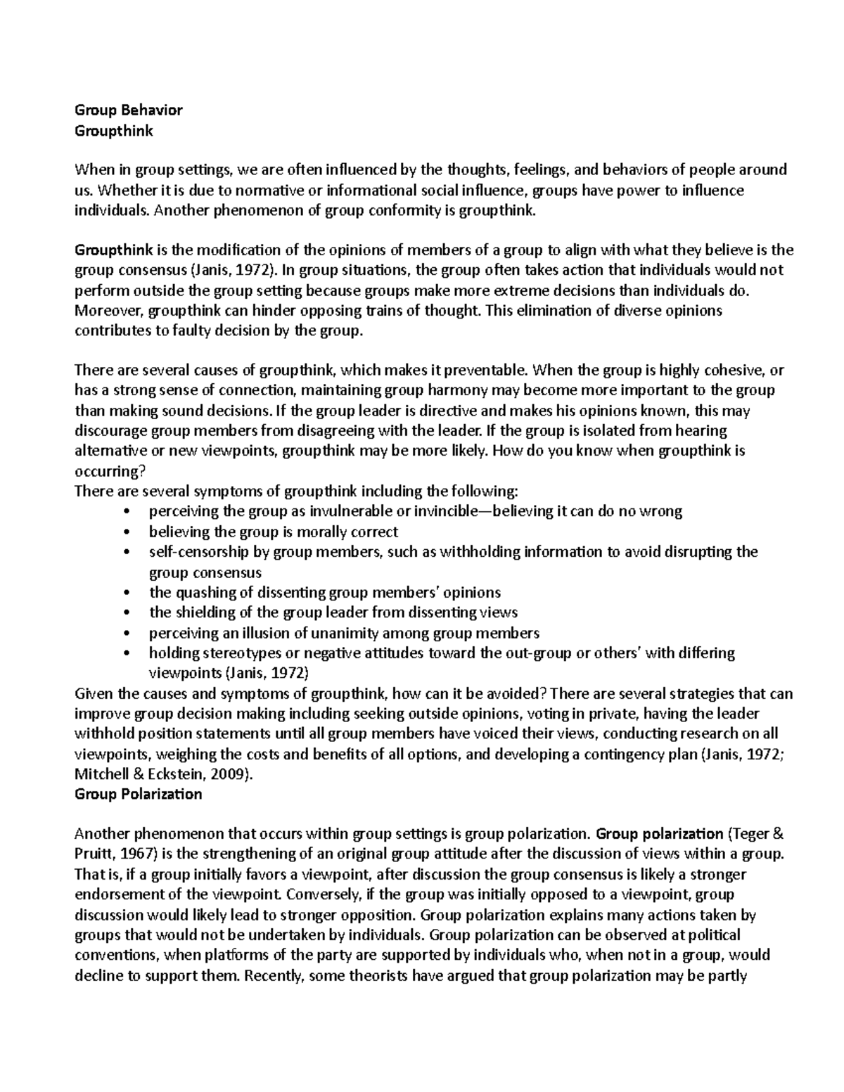 Lecture in Group Behavior - Group Behavior Groupthink When in group ...