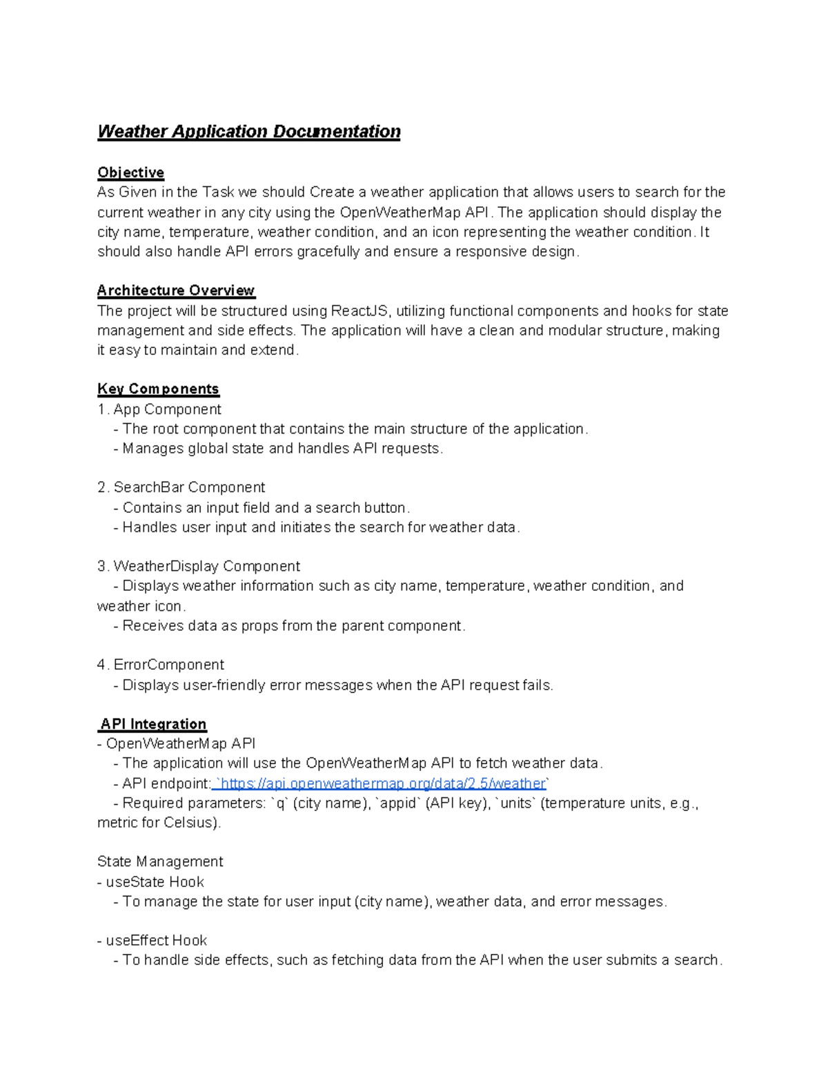 Weather Application Documentation - Weather Application Documentation Objective As Given in the ...