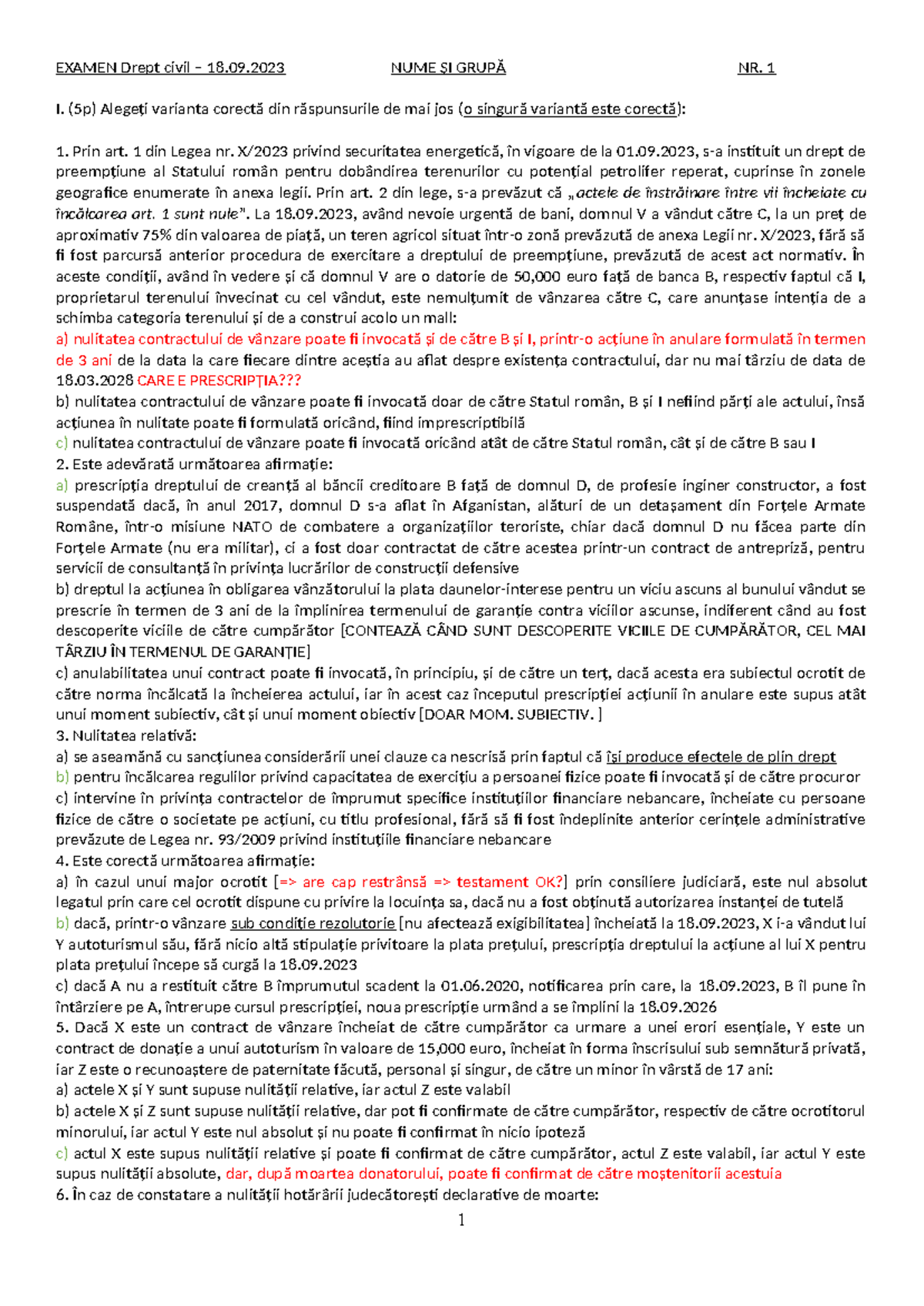 NR - barem - EXAMEN Drept civil – 18.09 NUME ȘI GRUPĂ NR. 1 I. (5p ...