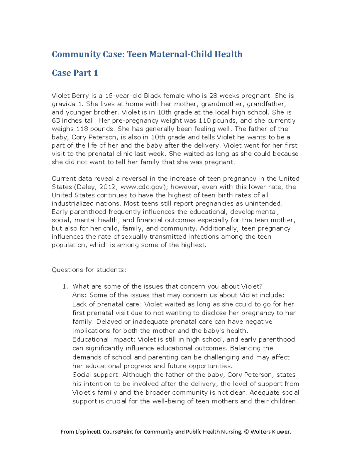 Week 5 community -3 - course point week 5 case study - Community Case ...