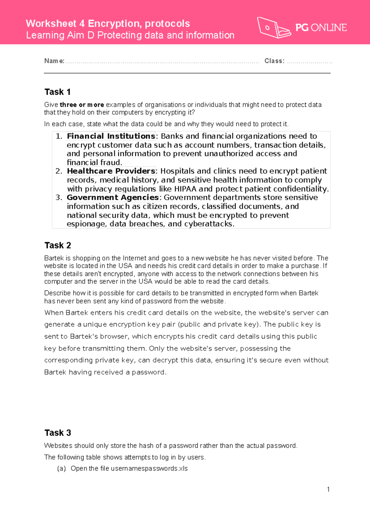 Topic 4 Worksheet 4 - Learning Aim D Protecting data and information ...