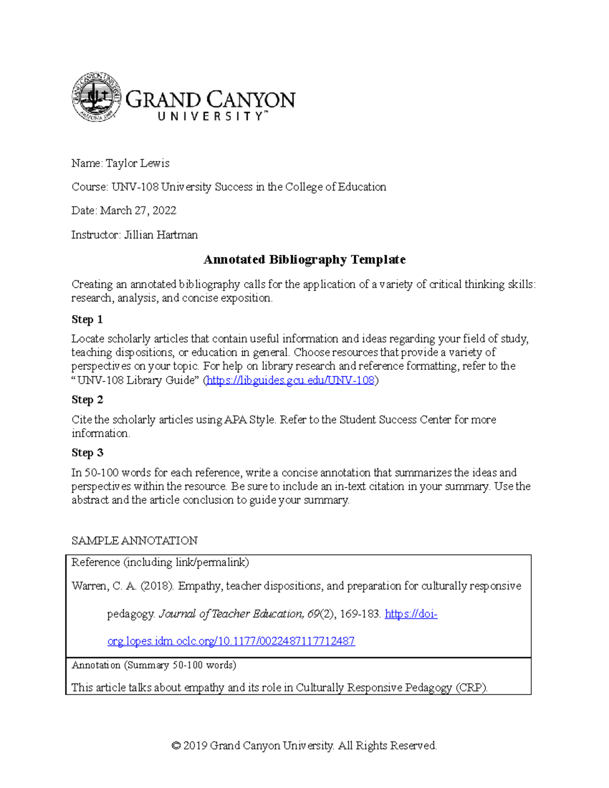 Annotated Bibliography - Step 1 Locate scholarly articles that contain ...
