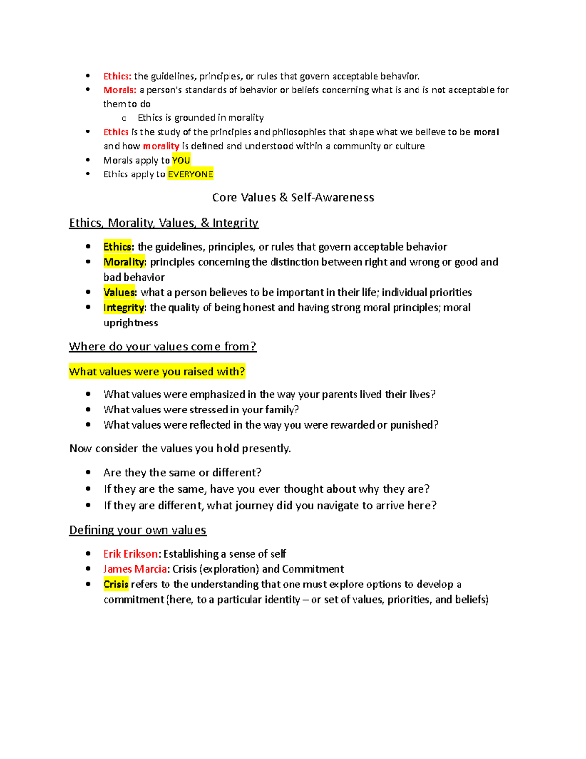 HDFS 301 core values and self awareness - Ethics: the guidelines ...