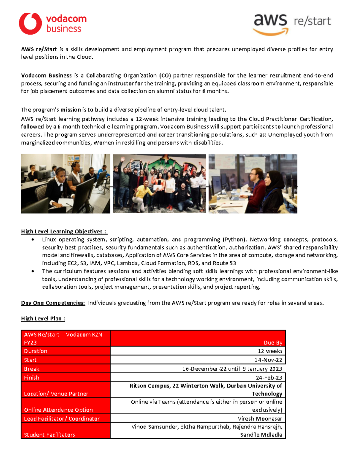 AWS re Start VB KZN FY23 - AWS re/Start is a skills development and ...