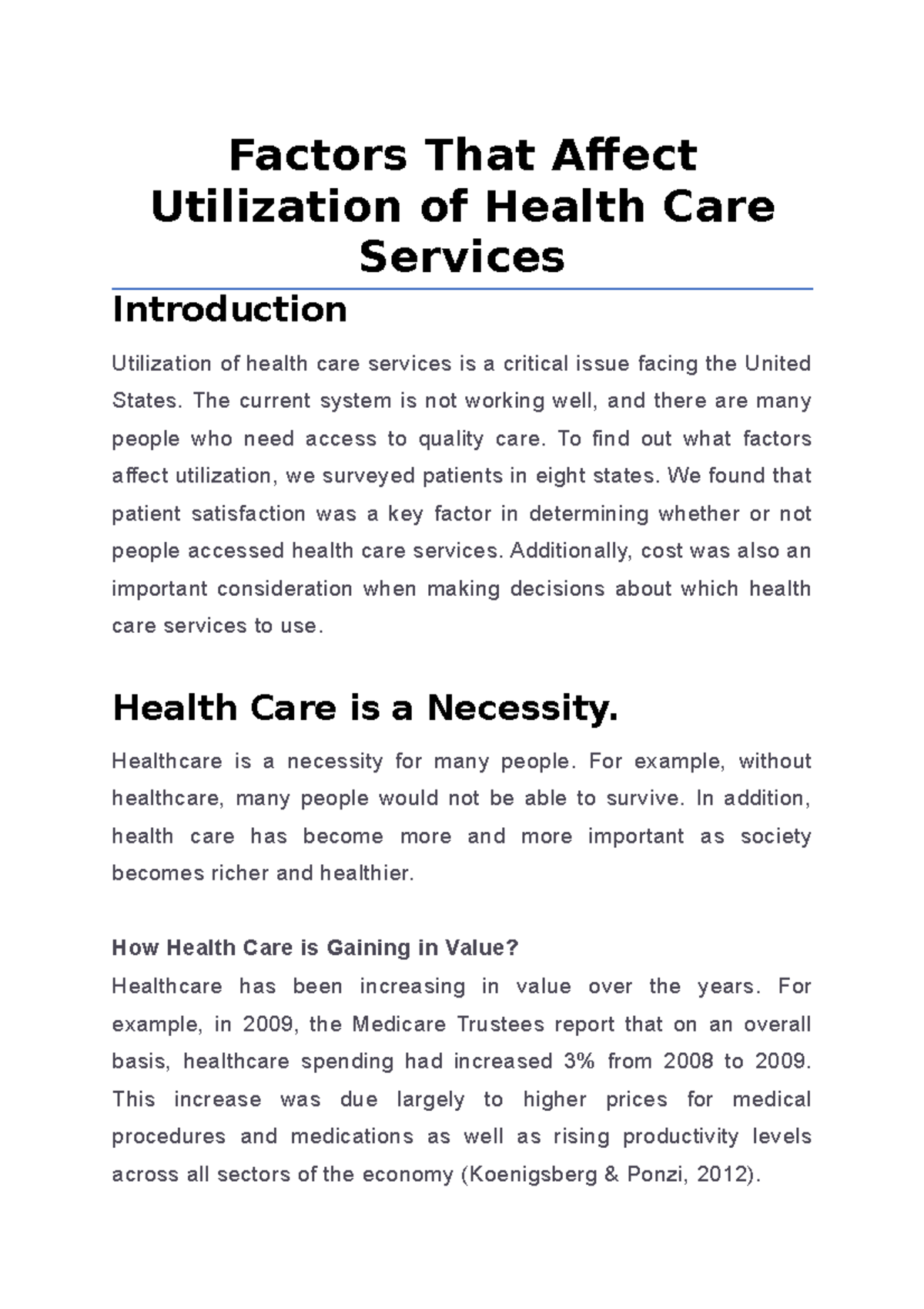 Factors That Affect Utilization of Health Care Services - Factors That ...
