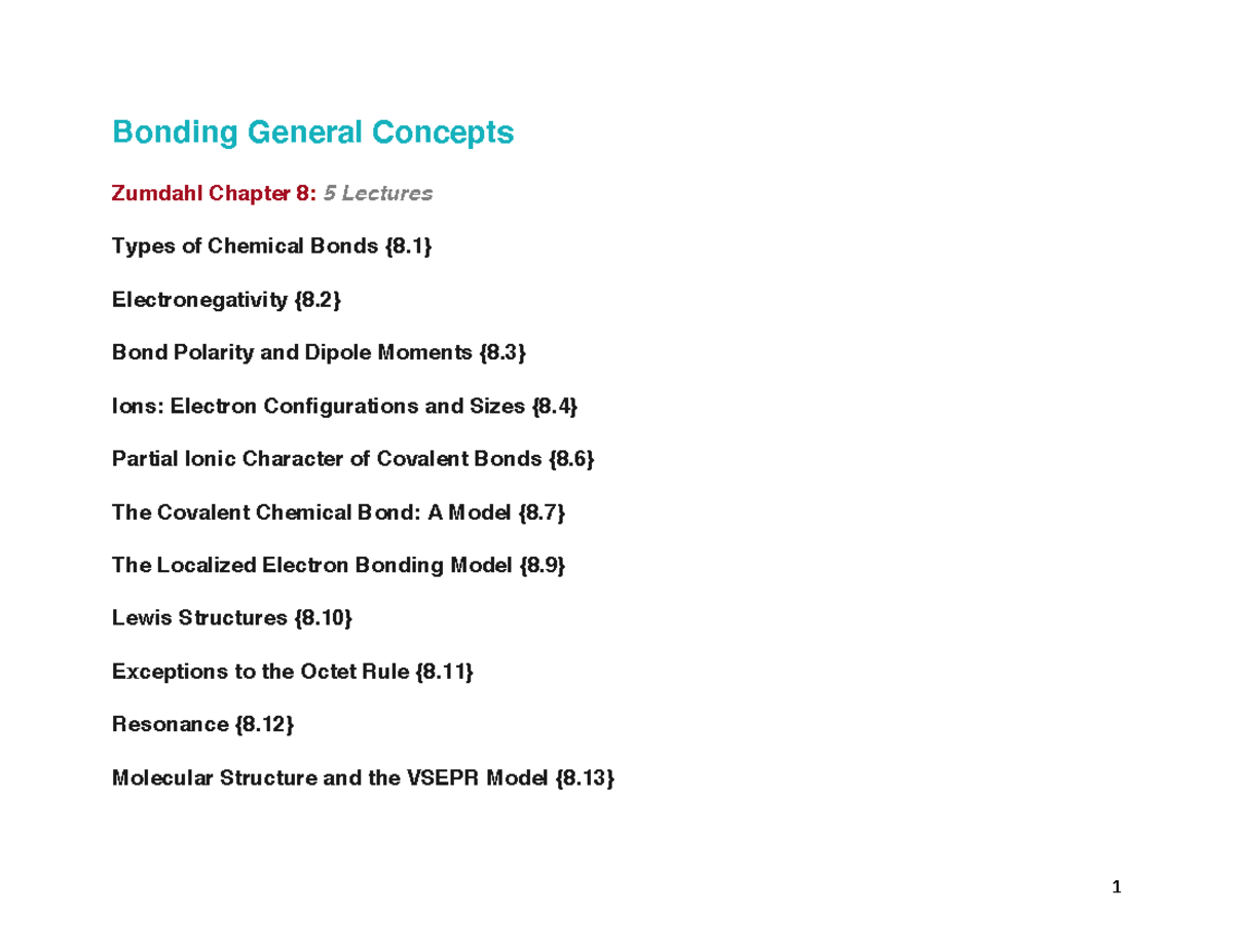 Chapter 8-Bonding General Concept - Bonding General Concepts Zumdahl ...
