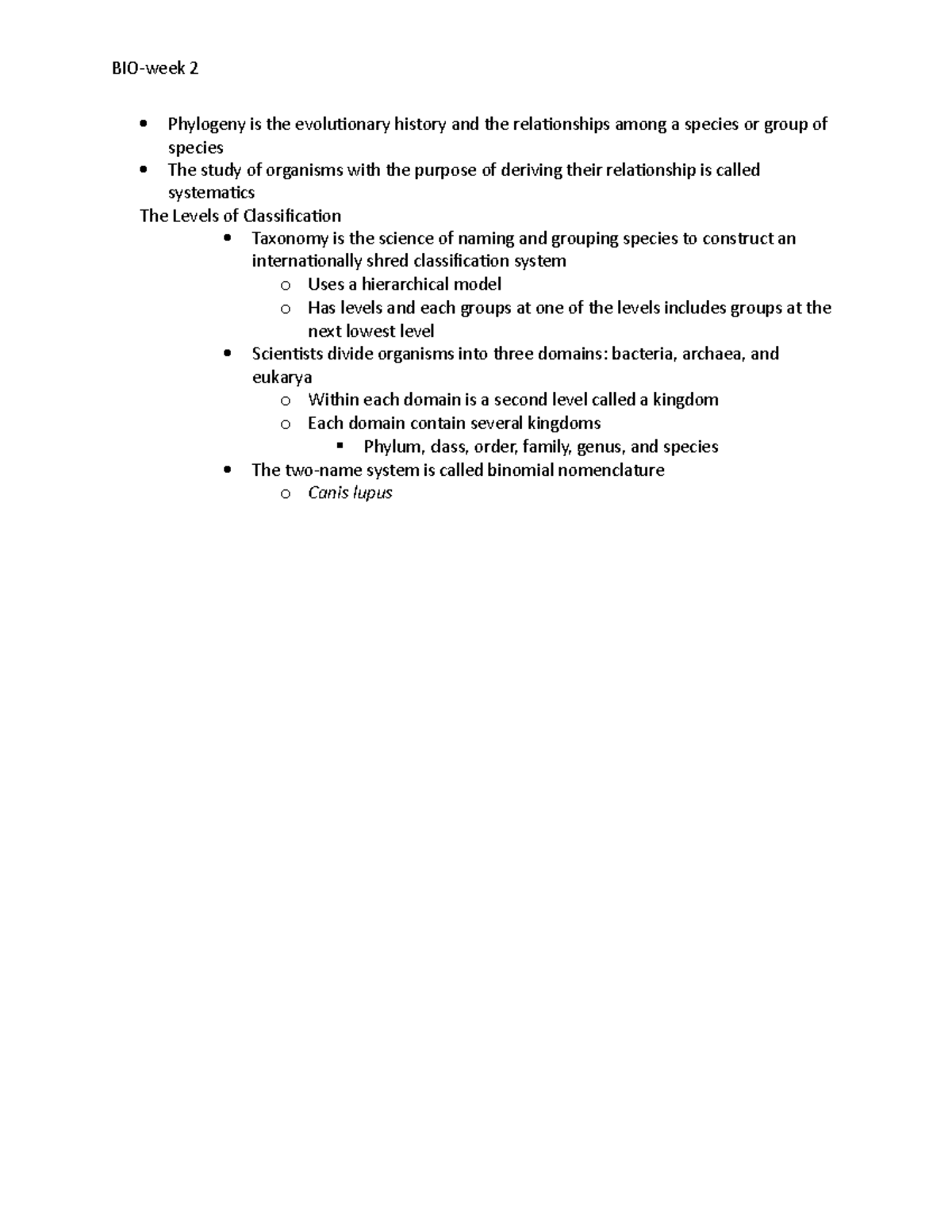 BIO week 2 out of 2 - notes - Phylogeny is the evolutionary history and ...