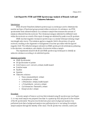 Lab 9 Synthesis of Polystyrene - CHEM Kade Kasparian Kelsey Stone Lab 9 ...