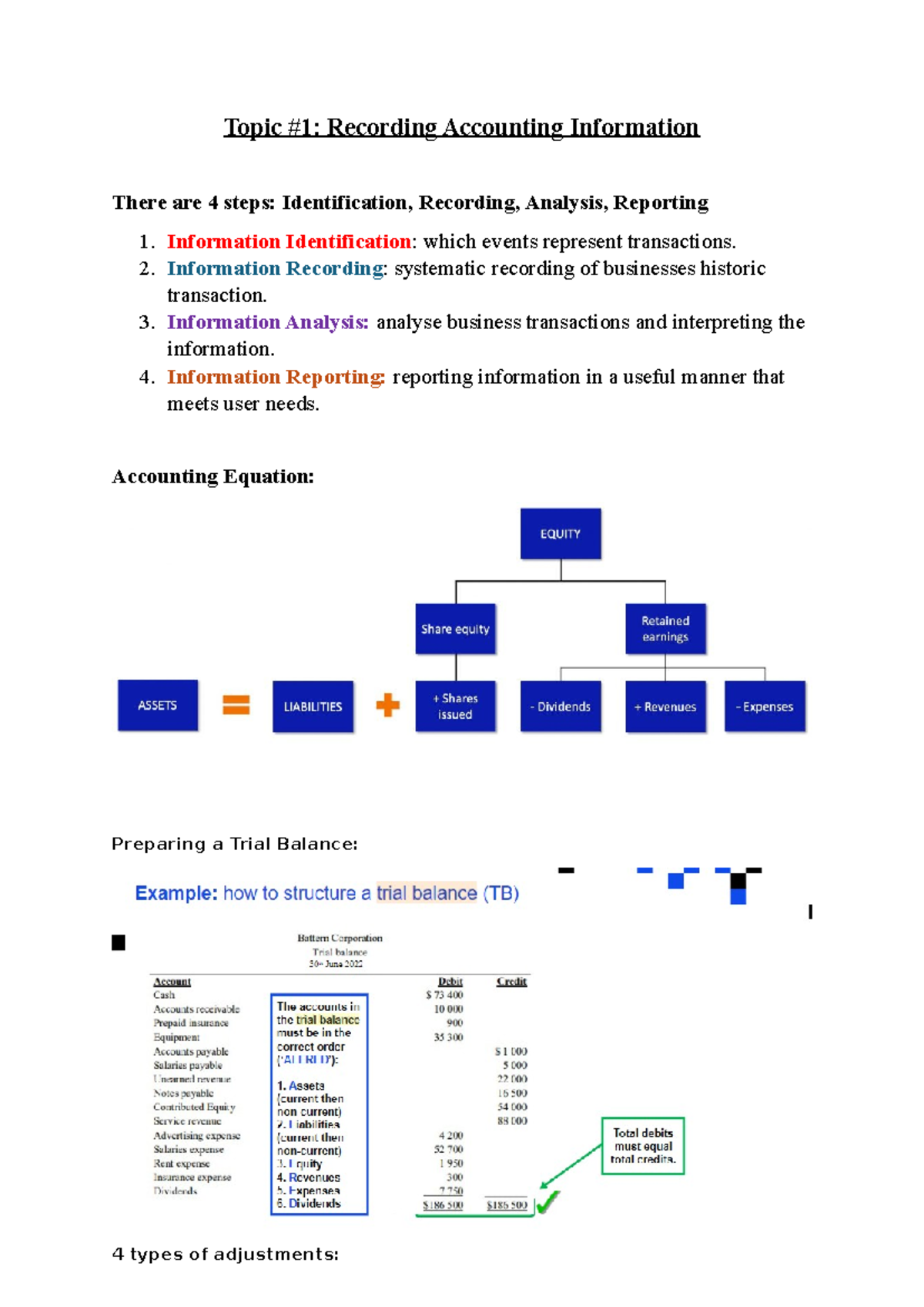 Exam Notes - Topic #1: Recording Accounting Information There are 4 ...