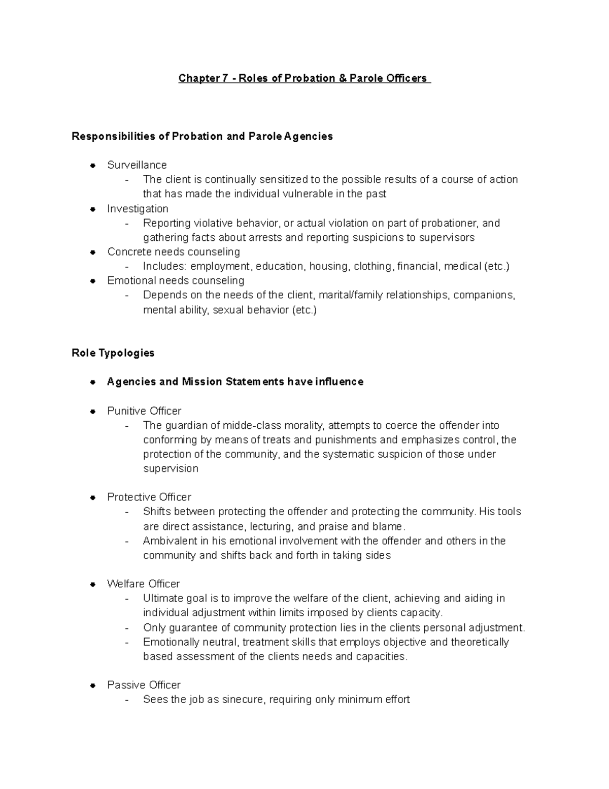 Chapter 7 Notes - Chapter 7 - Roles of Probation & Parole Officers ...