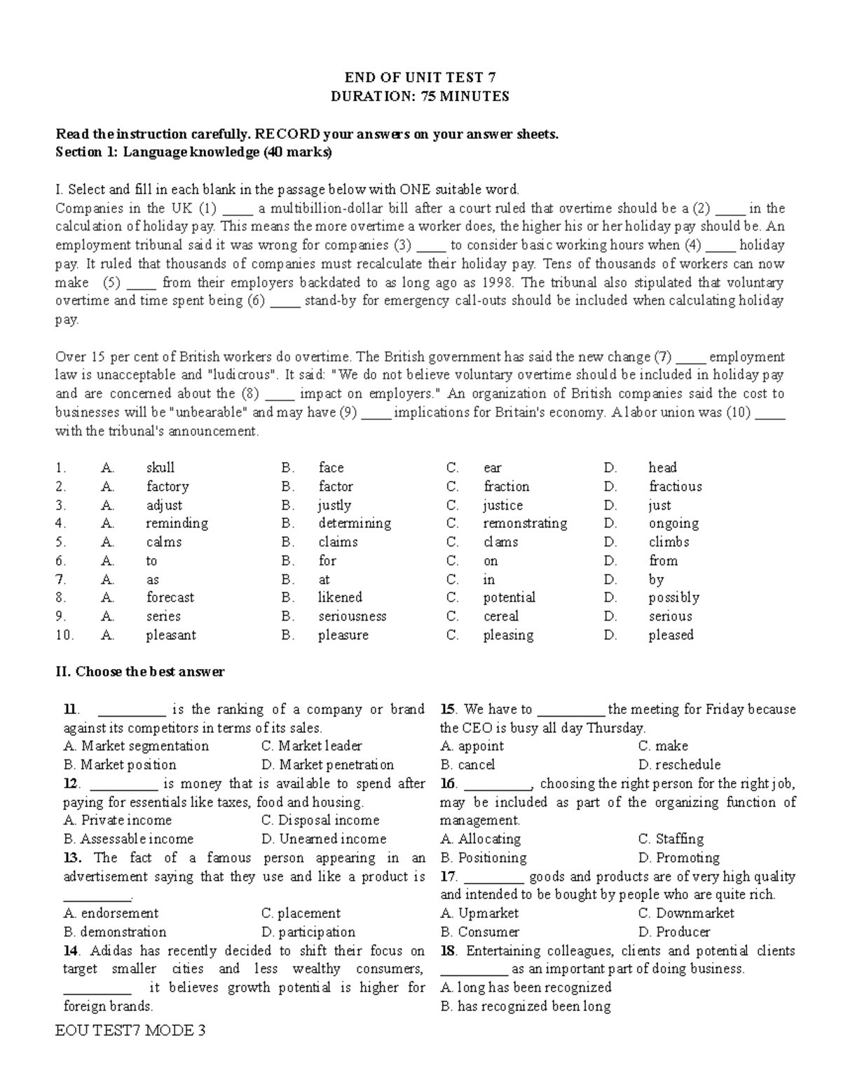 END OF UNIT TEST UNIT 7 - END OF UNIT TEST UNIT 7 nho, ctrl F nho mng ...