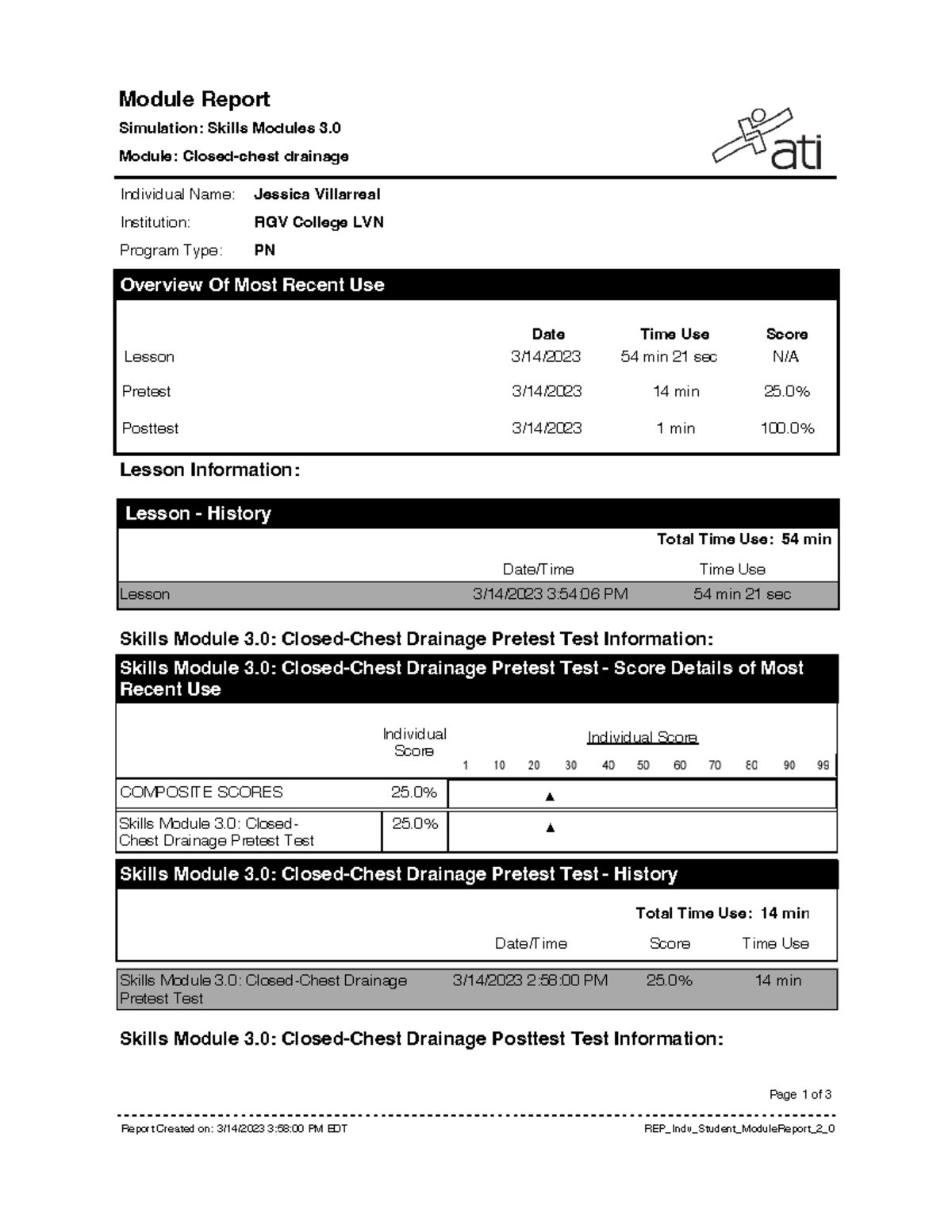 Skills Modules 3.0 Closed-chest drainage - Module Report Simulation ...