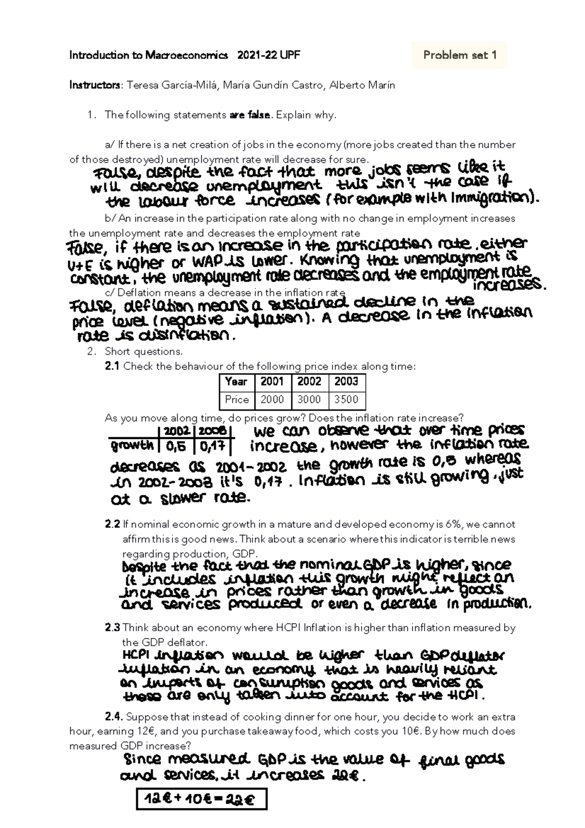 Introduction to Macroeconomics Problem Set 1 - ####### Introduction to Macroeconomics 2021 - 22 ...