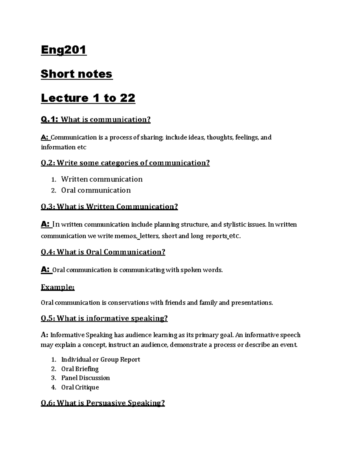 Eng201 Short notes 1 to 22 - Eng Short notes Lecture 1 to 22 Q: What is ...