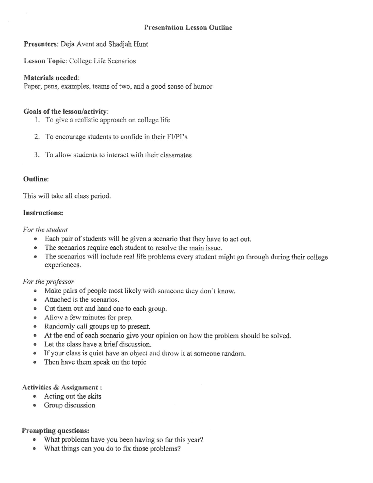 BC PW4 College Life Scenarios - Business communication - Studocu