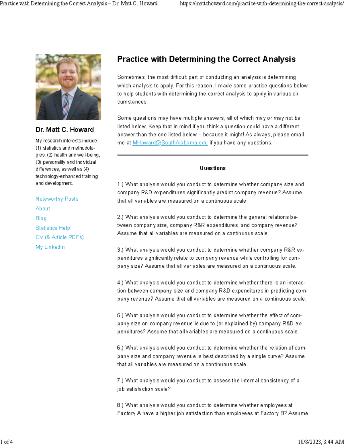 Practice with Determining the Correct Analysis – Dr. Matt C. Howard ...