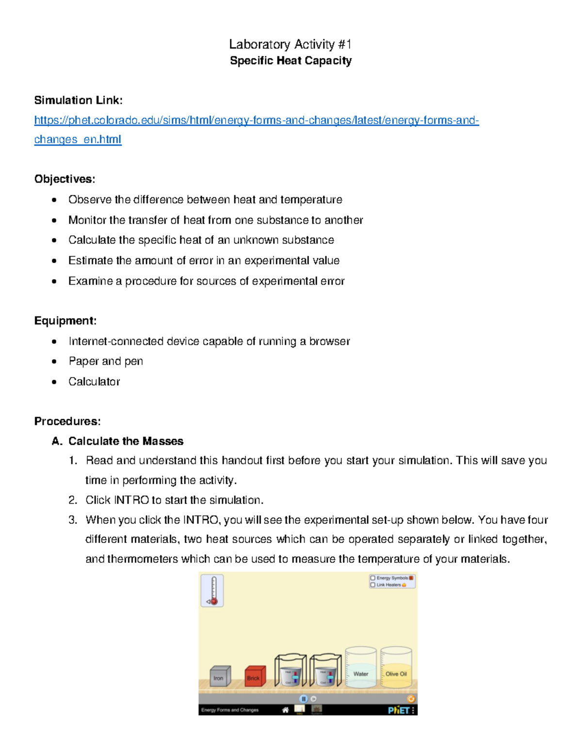 Lab 1 Specific Heat Capacity - Laboratory Exercise # 5 Specific Heat ...